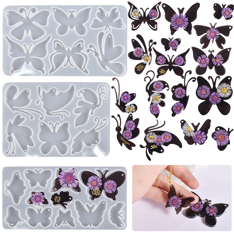 Butterfly Pendant Resin Mold Butterfly Key Chain Pendant Tag Silicone ...