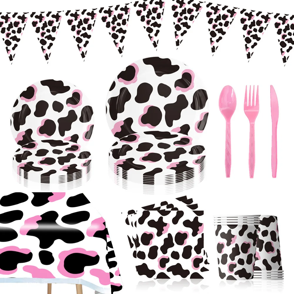 Pink Cow Print Party Supplies Plates Cups Napkins Tableware Tablecloths ...