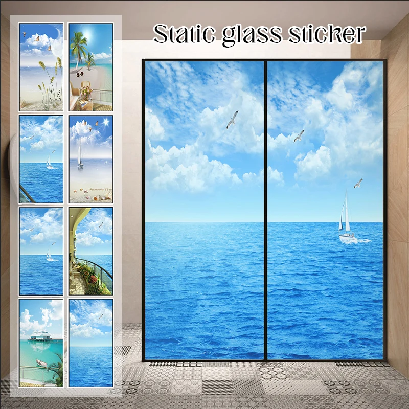 Privacy-Window-Film-Seaside-Scenery-Printed-Glass-Stickers-Static ...