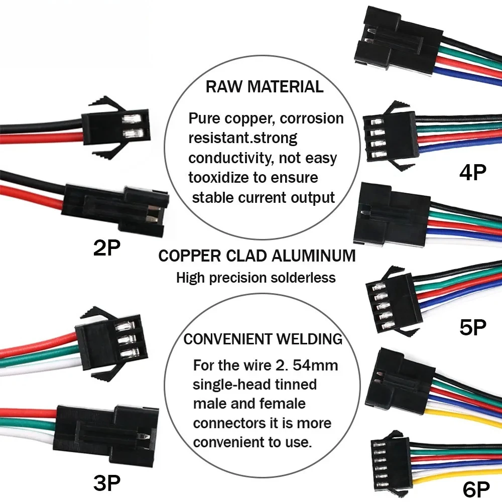 JST SM 2/3/4/5/6 Pin LED Connector Set - Waterproof Male Female Plug ...