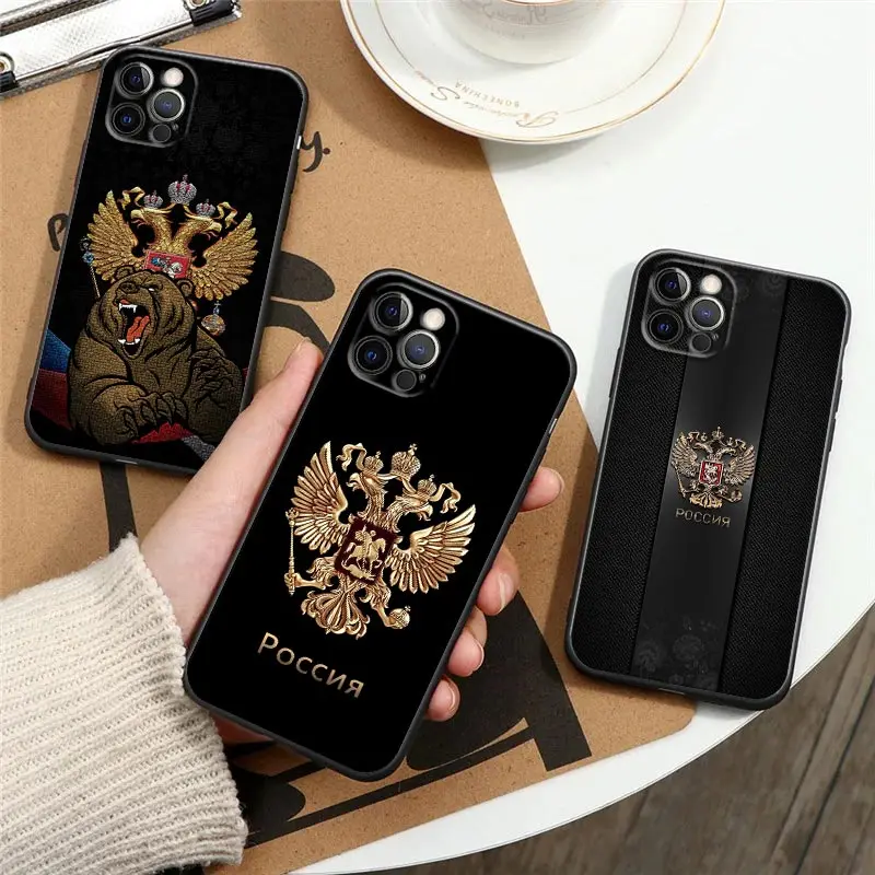 Russia-Flags-Black-Silicone-Phone-Case-for-IPhone-15-12-11-13-14-Pro ...