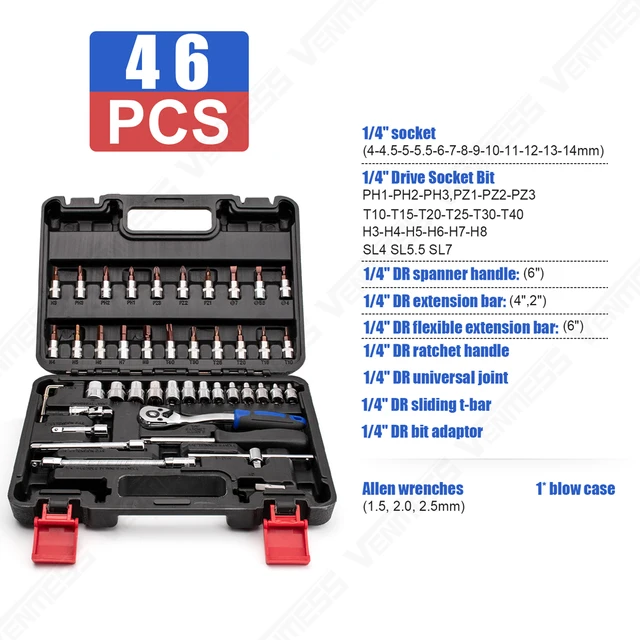 Home Repair Kit,1/4" 3/8" 1/2" Drive Socket Set Household Hand Tool Kit ...