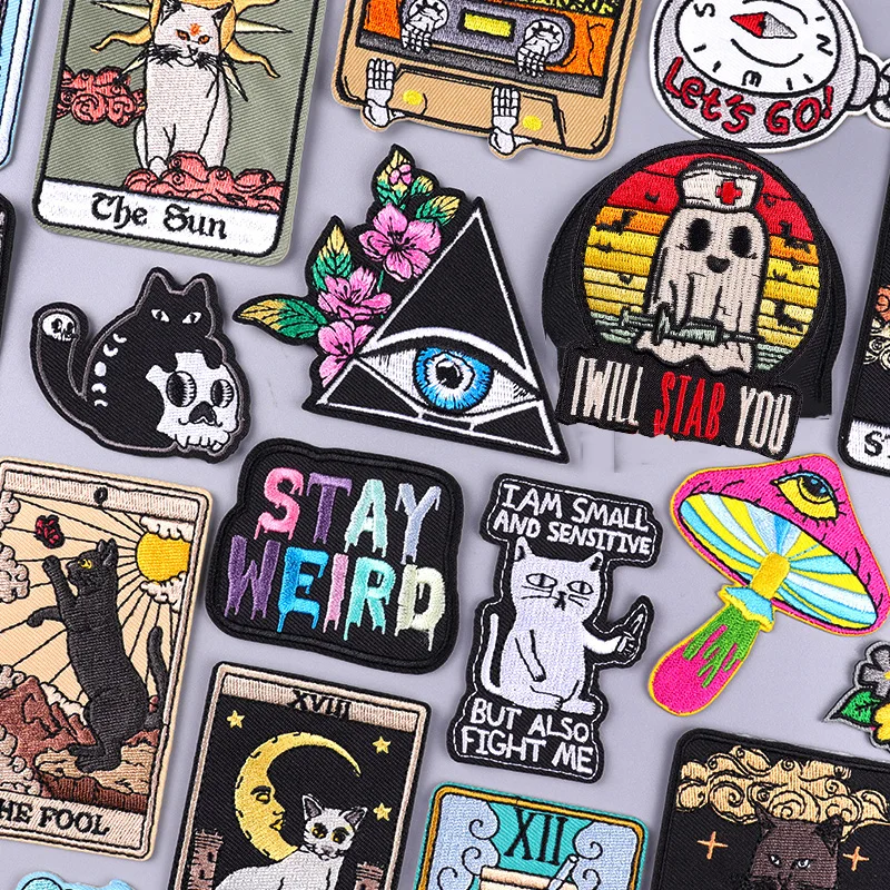 Stay Weird/Punk Patch Cat/Tarot Sew Embroidery Patch Iron On Patches ...