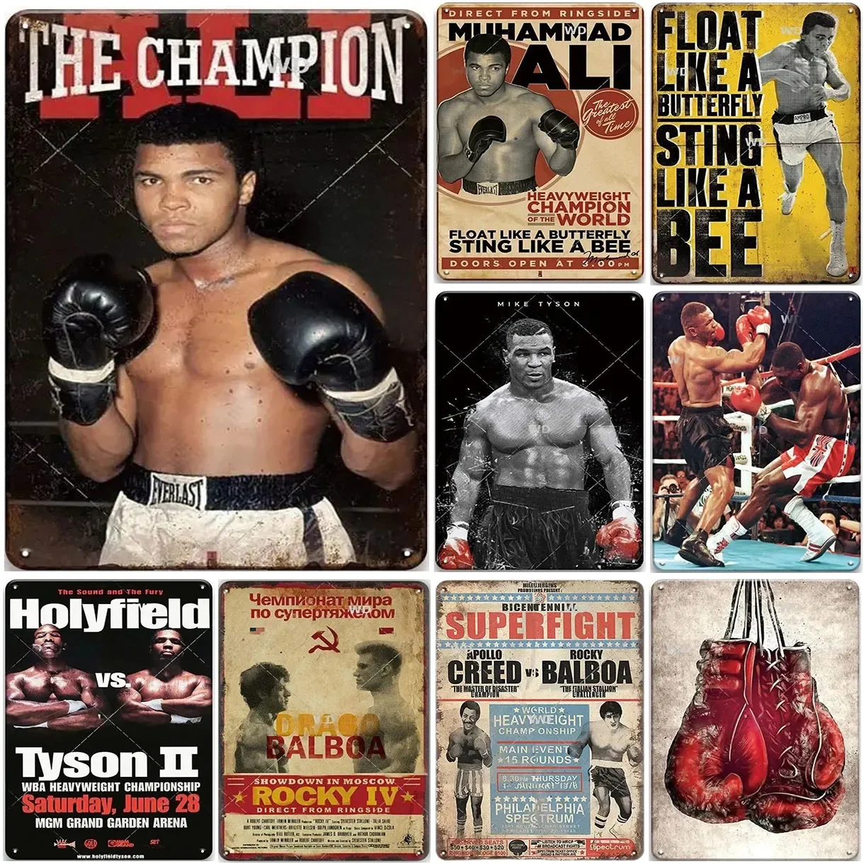 Metal-Tin-Signs-Boxing-Champion-Wall-Decoration-Plaque-Vintage-Art ...