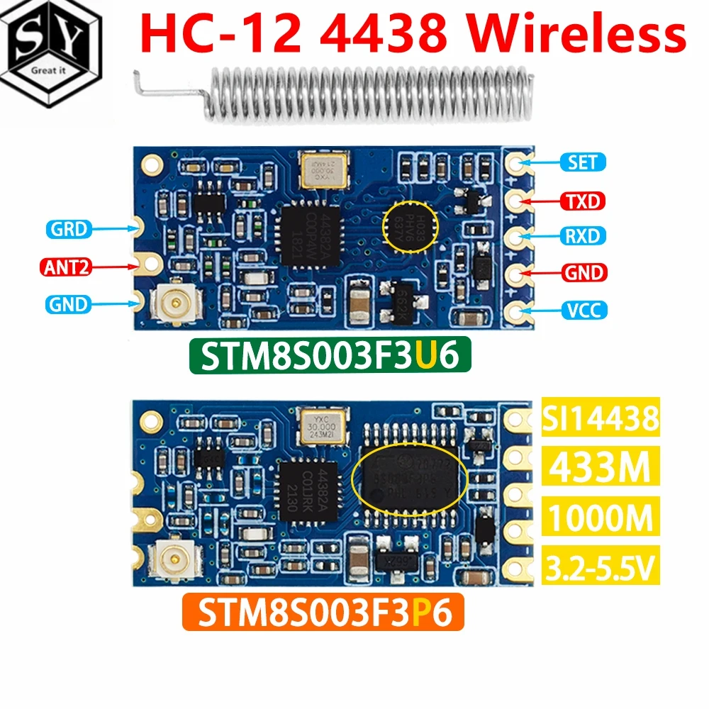 1PCS-HC-12-4438-Wireless-Microcontroller-Serial-433-Long-Range-1000M ...