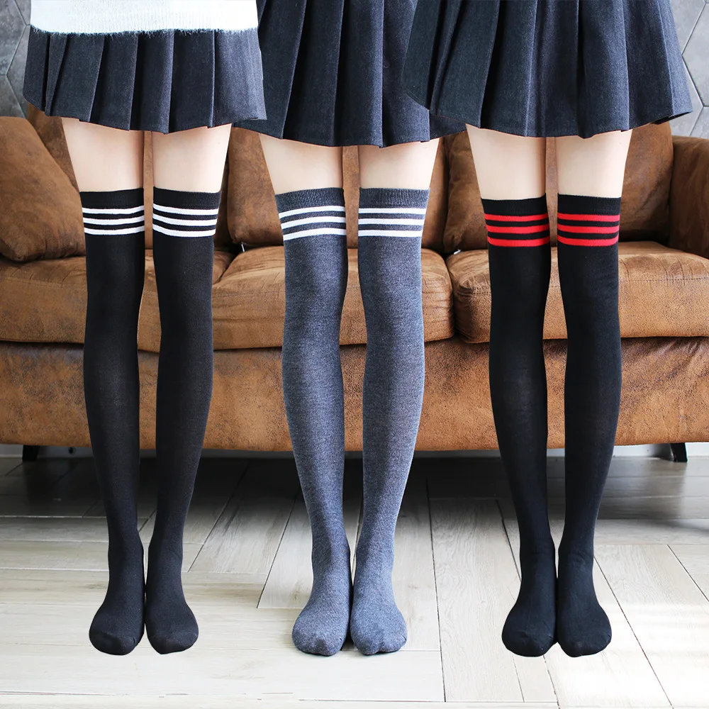 Women-Over-Knee-Socks-Thigh-High-Sock-Girl-Black-White-Knee-Half ...