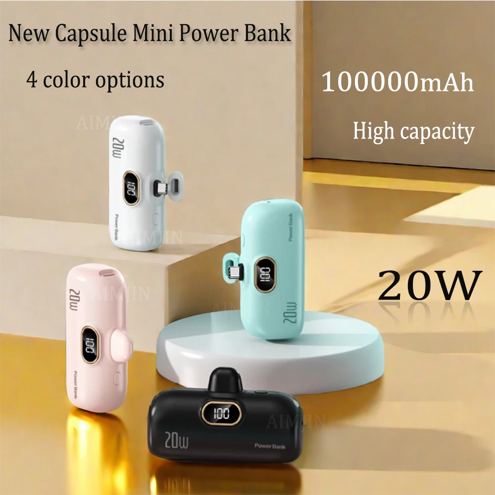 20W-New-Capsule-Power-Bank-Mini-Pocket-Portable-100000mAh-Fast-Charging ...