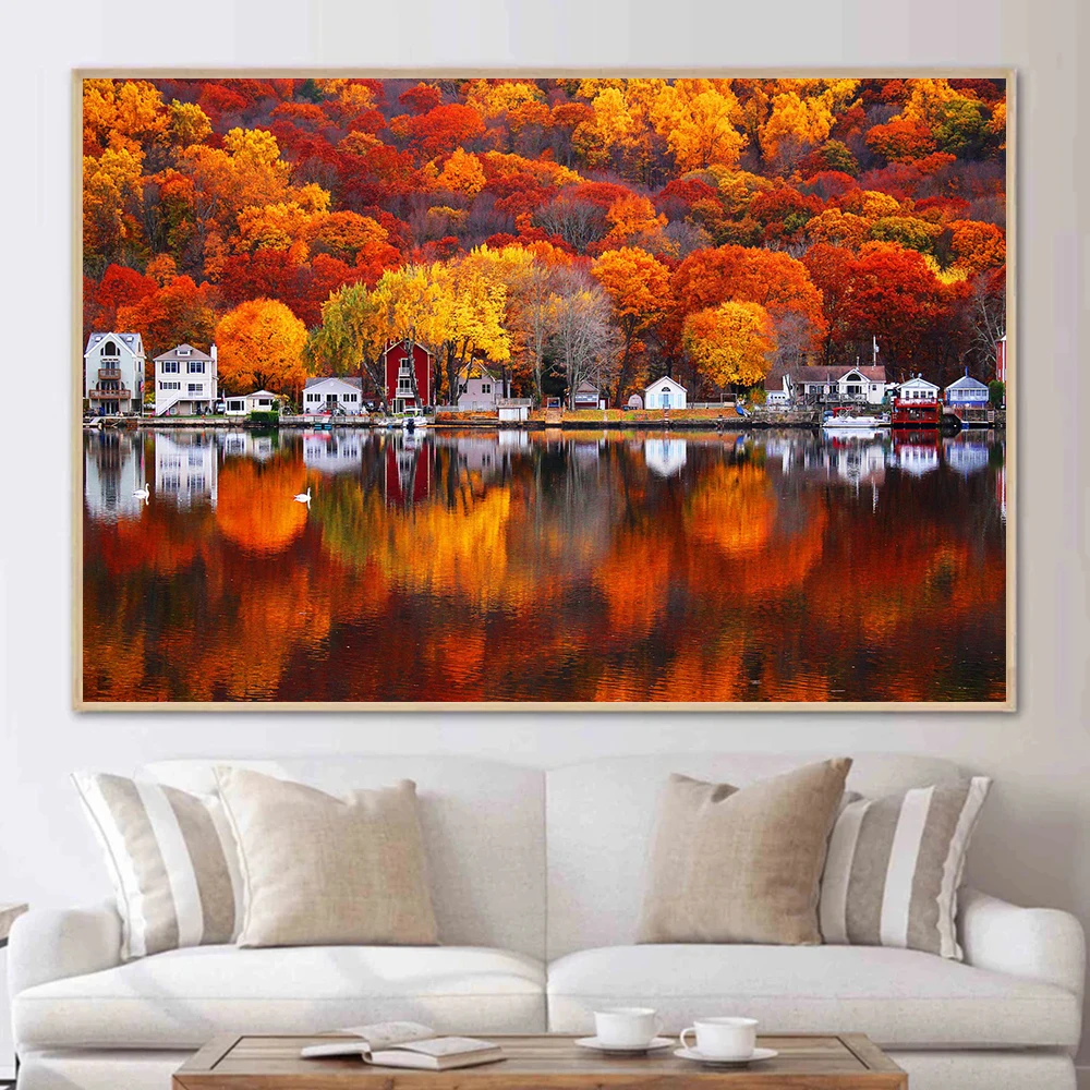 Autumn-Town-Landscape-Poster-Prints-For-Living-Room-Home-Decor-Modern ...