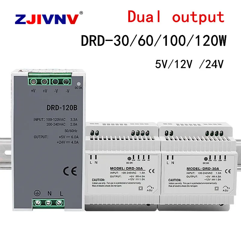 Din Rail Type Two Group 12v 24v 5v 1a 2a 3a Switching Power Supply Dual ...
