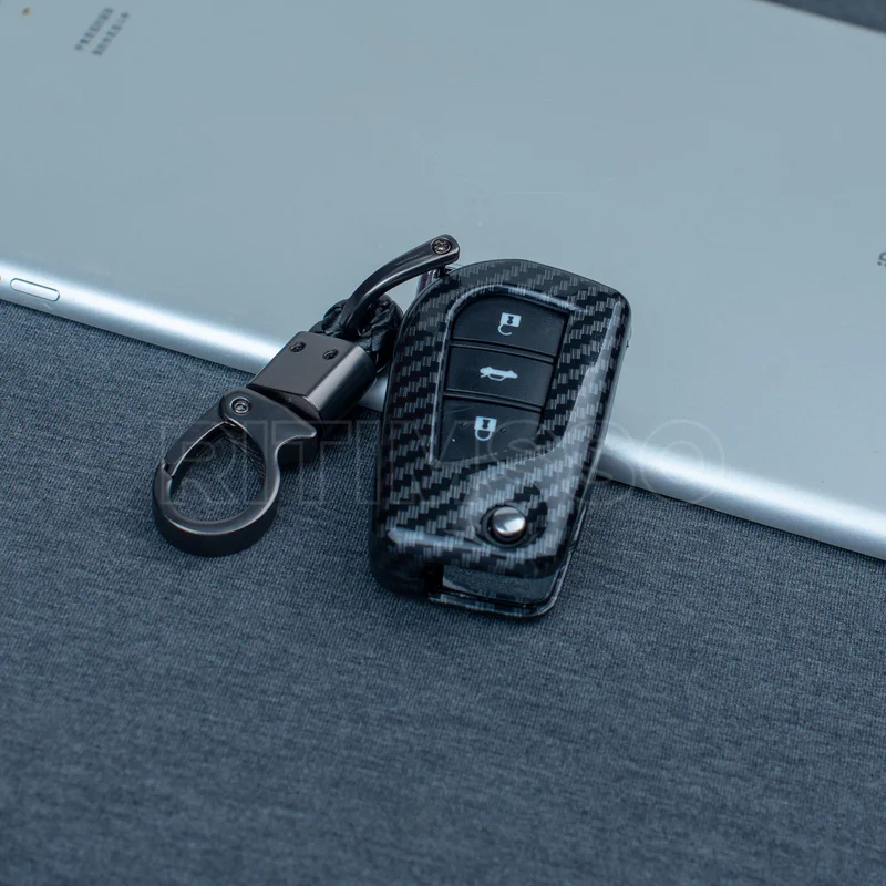 Carbon-ABS-Folding-Car-Key-Case-Cover-for-Toyota-Hilux-Corolla-Avensis ...