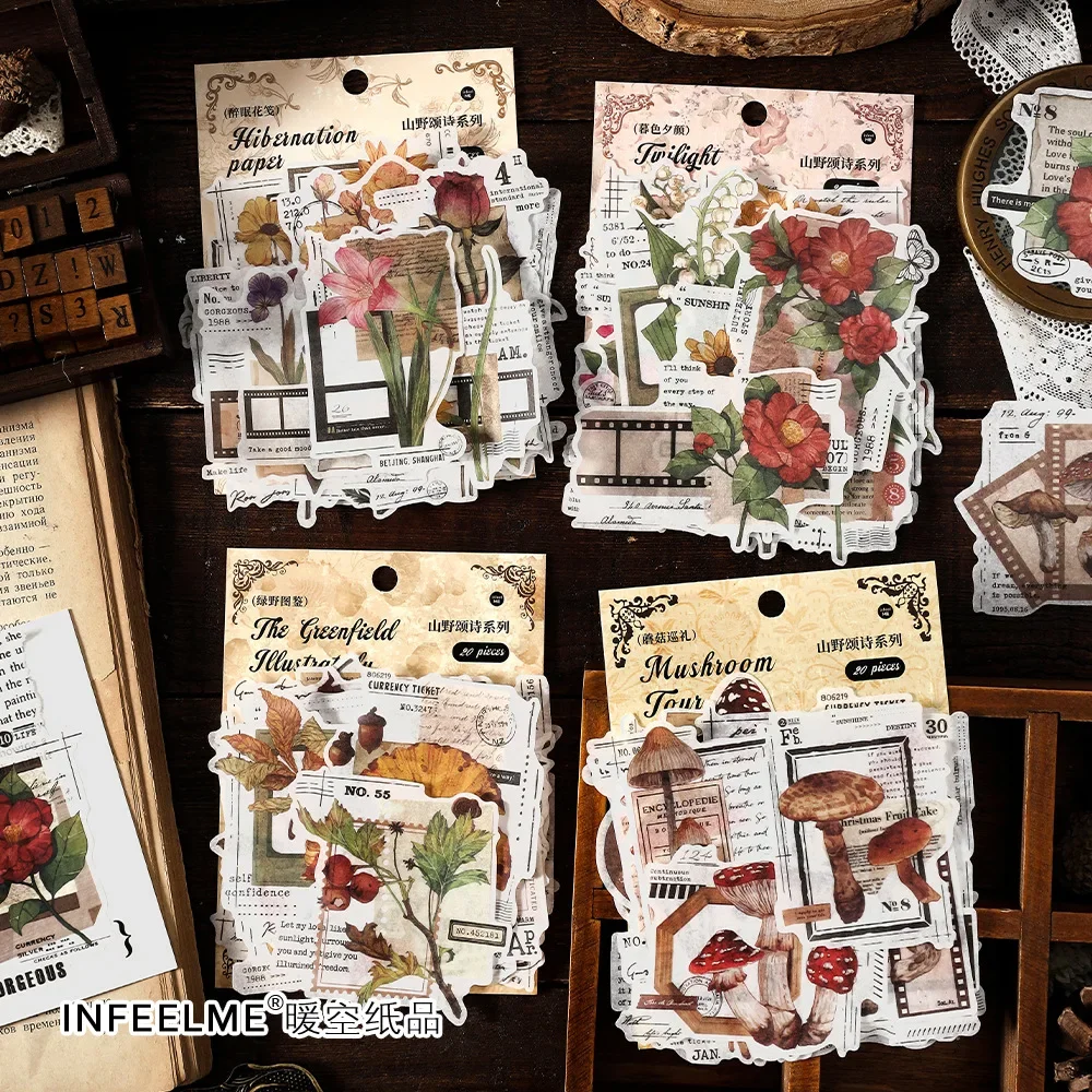 20 pcs/pack Vintage Flowers Plant Stickers Decorative collage ...