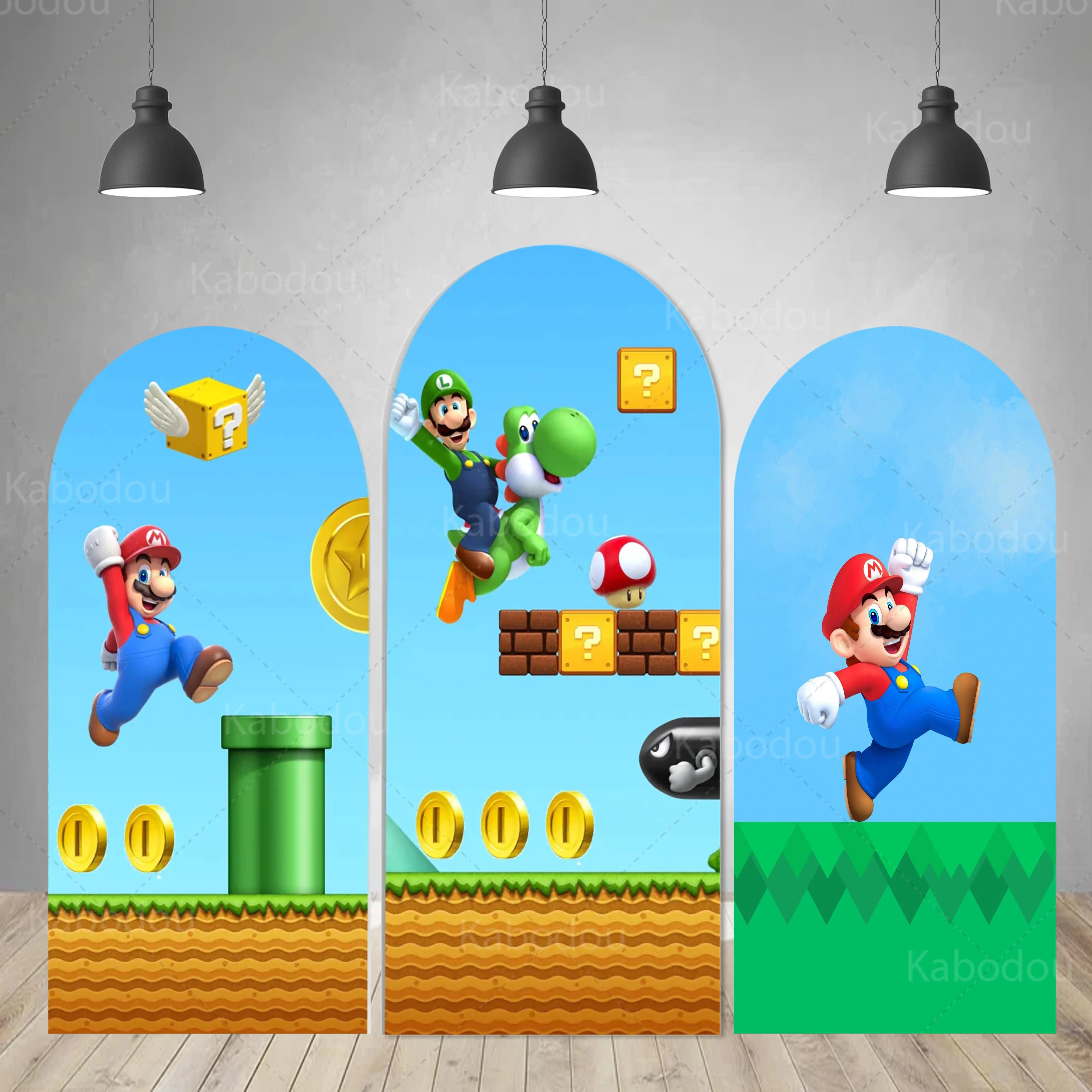 Super-Mario-Bros-tel-n-de-fondo-doble-arco-de-decoraci-n-para-fiesta-de ...