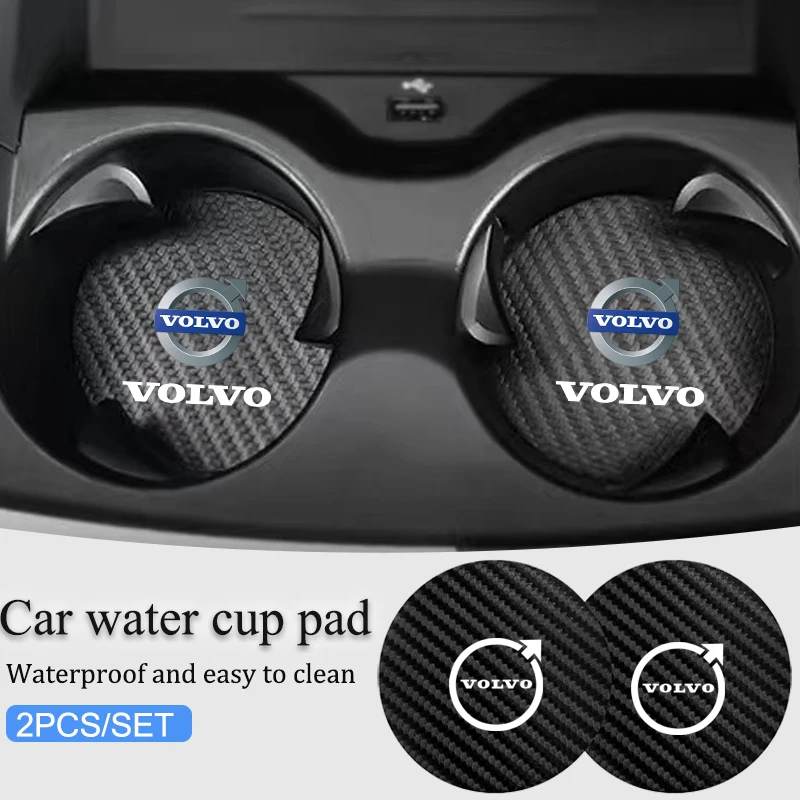 2Pcs-Carbon-Fiber-Leather-Coaster-Car-Water-Cup-Anti-slip-Pad-Mat-Auto ...