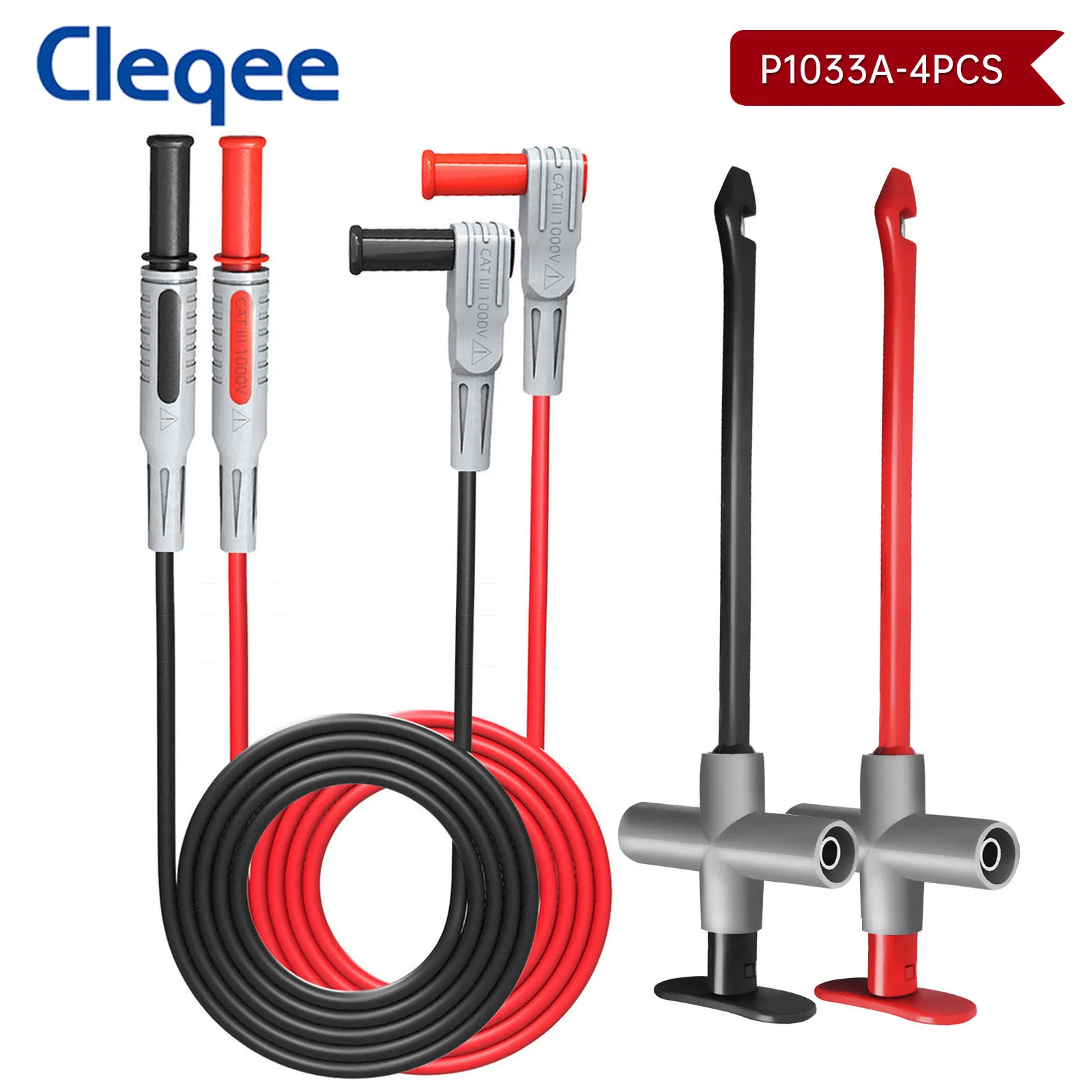 Cleqee P1033A Multimeter Puncture Hook Test Lead Kit 4mm Banana Plug ...