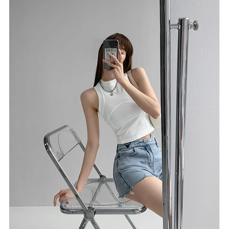 Sense of Design Splice Sleeveless Bottom Vest 2023 Women's Fashion New Style Short Small ...