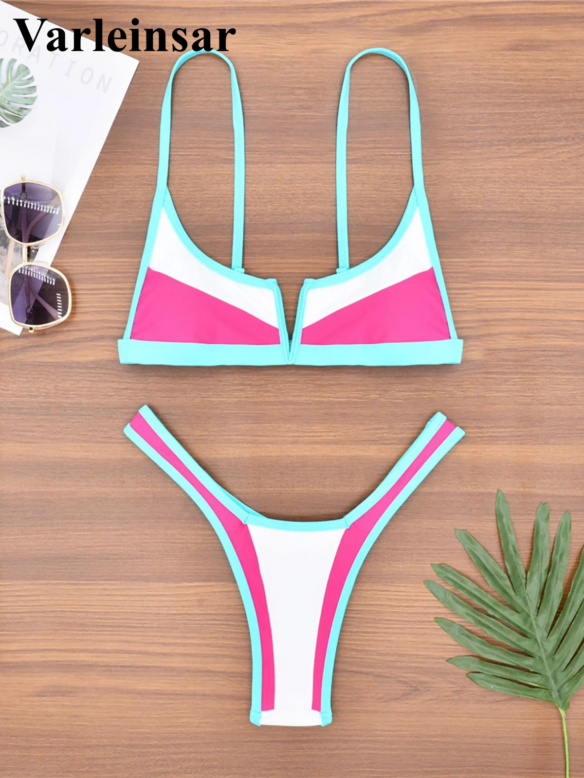 S Xl Splicing V Shaped High Leg Cut Bikini Female Swimsuit Women