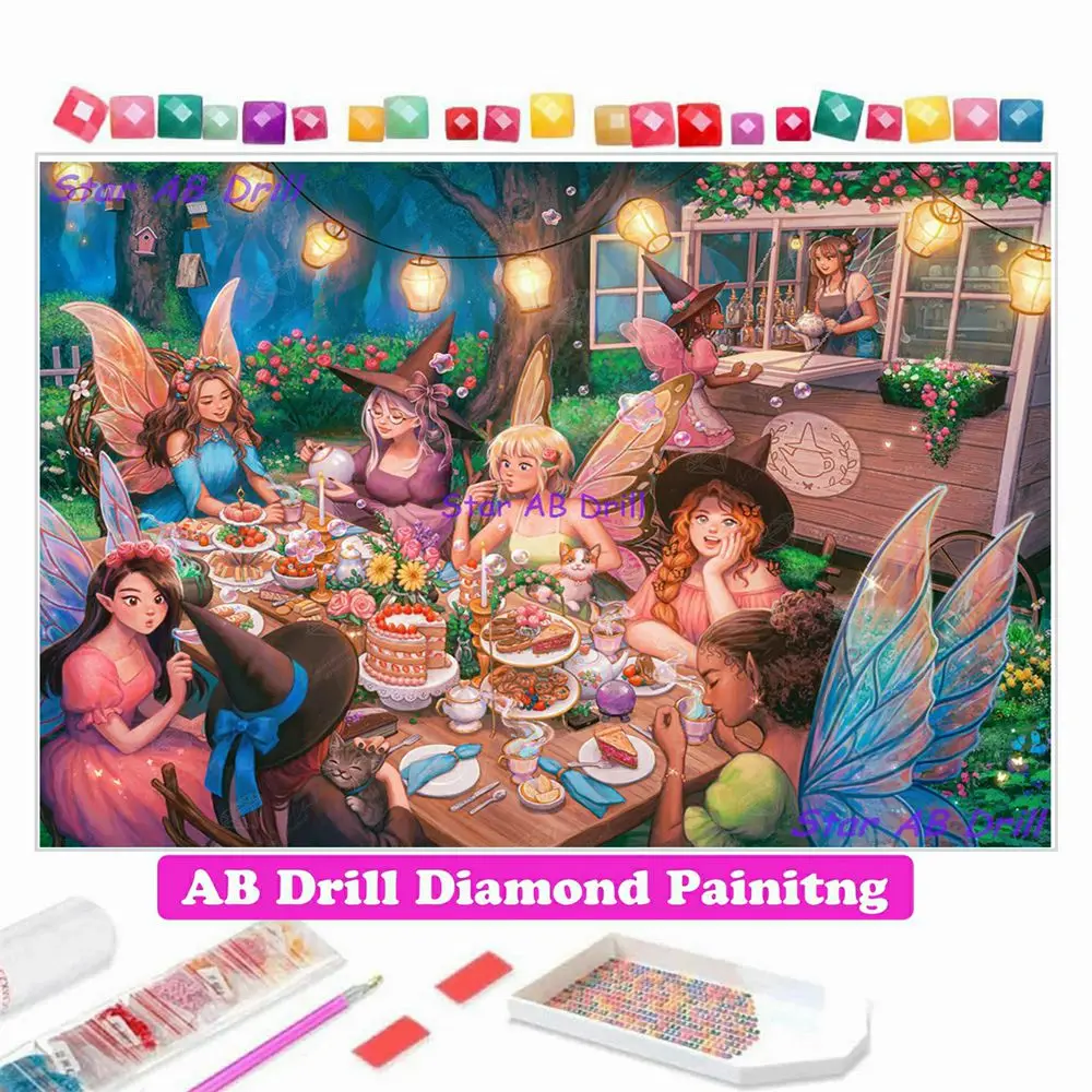 Fairy-Girl-5d-AB-Drills-Diamond-Art-Painting-Cartoon-The-Tea-Party ...