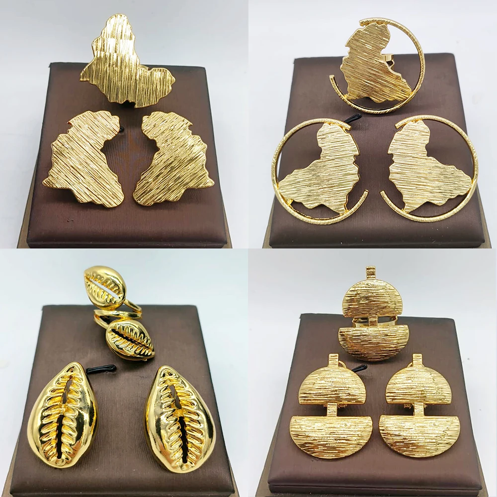 Dubai-Golden-Jewelry-Set-18K-Gold-Plated-Earrings-and-Rings-for-Women ...