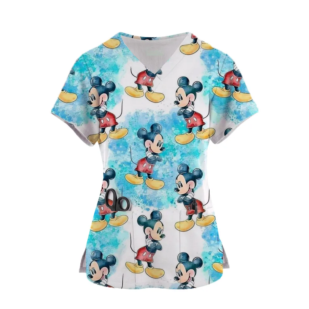 Miniso-Nurse-Uniform-Disney-Mickey-Mouse-Pocket-V-Neck-Nursing-Scrubs ...