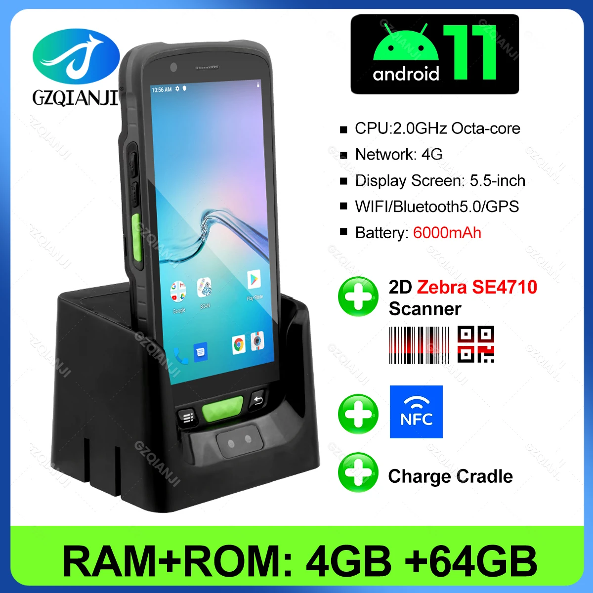 Android-11-Handheld-Terminal-PDA-Zebra-Barcode-Scanner-4GB-64GB-Memory ...