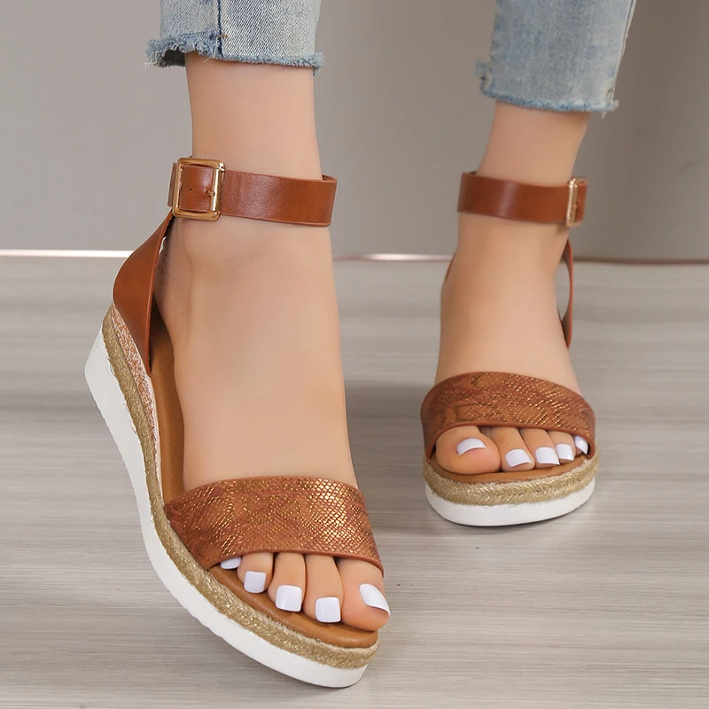 Wedge-Sandals-Fish-Mouth-Open-Toe-Women-Buckle-Strap-Rubber-Sandals ...