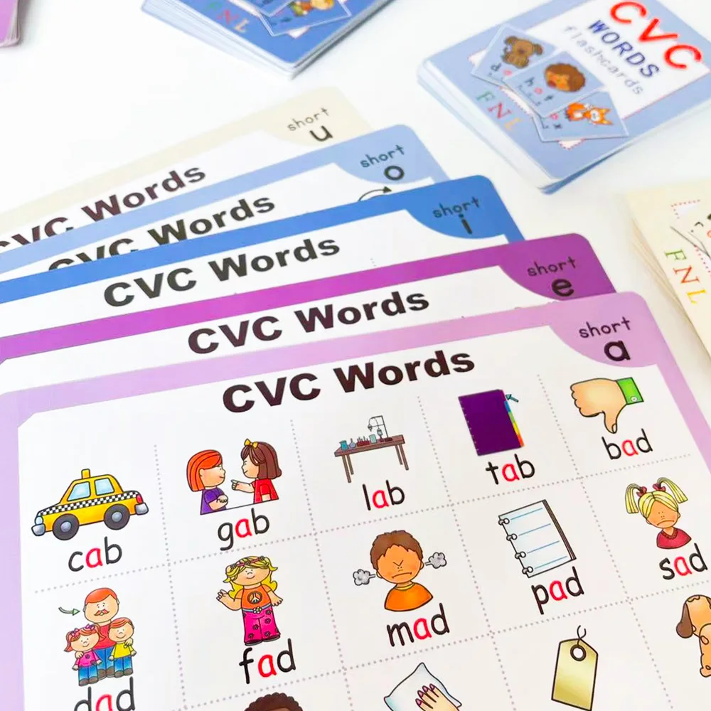 131 Phonics CVC Words Flashcards + 2 Workbooks +8 Posters Language Arts ...