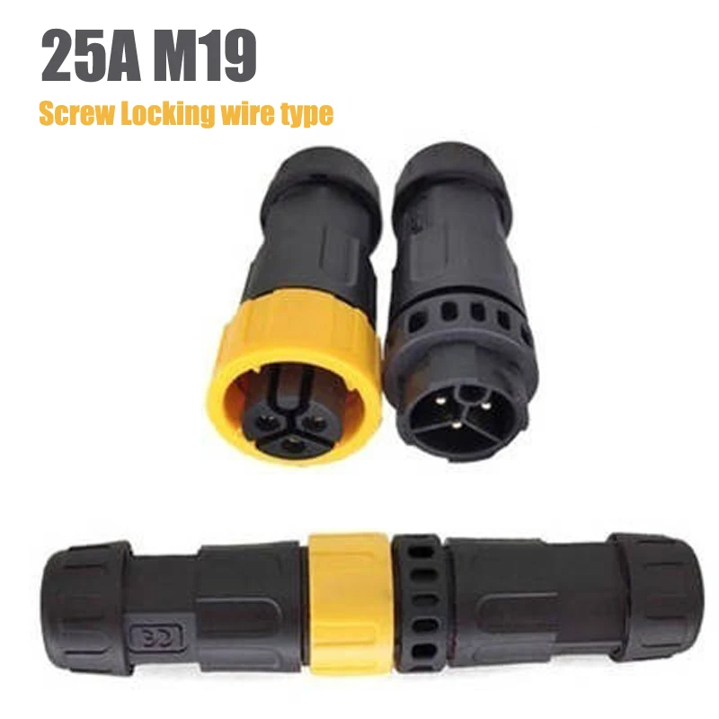 25A-M19-Waterproof-Male-Female-Connector-Outdoor-IP67-2Pin-3Pin-Docking ...
