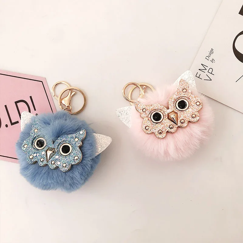Women New Winter Cute Owl Fur Ball Keychain Handbag Pendant Plush ...