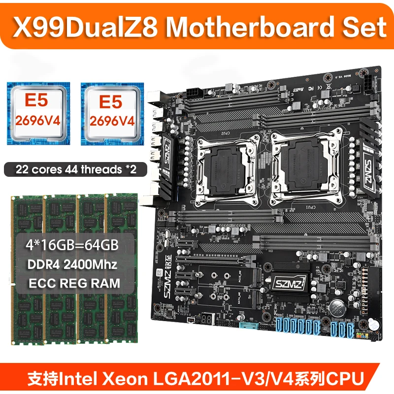 X99-Conjunto-de-Motherboard-Dual-Z8-Intel-Xeon-E5-2696-V4-CPU-duplo ...