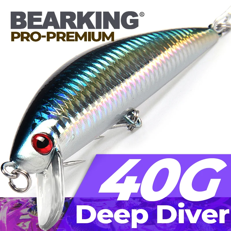 Bearking 12cm 40g Deep Diver Sinking Minnow Fishing Lure Laser Hard ...