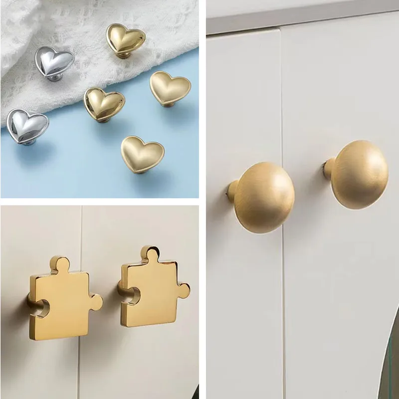 Golden-Silver-Furniture-Handle-Drawer-Knob-Solid-Brass-Love-Heart ...