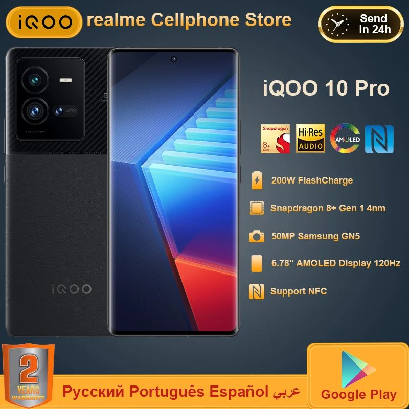 Vivo teléfono inteligente iQOO 10 PRO 5G, 200W, supercarga, Snapdragon ...