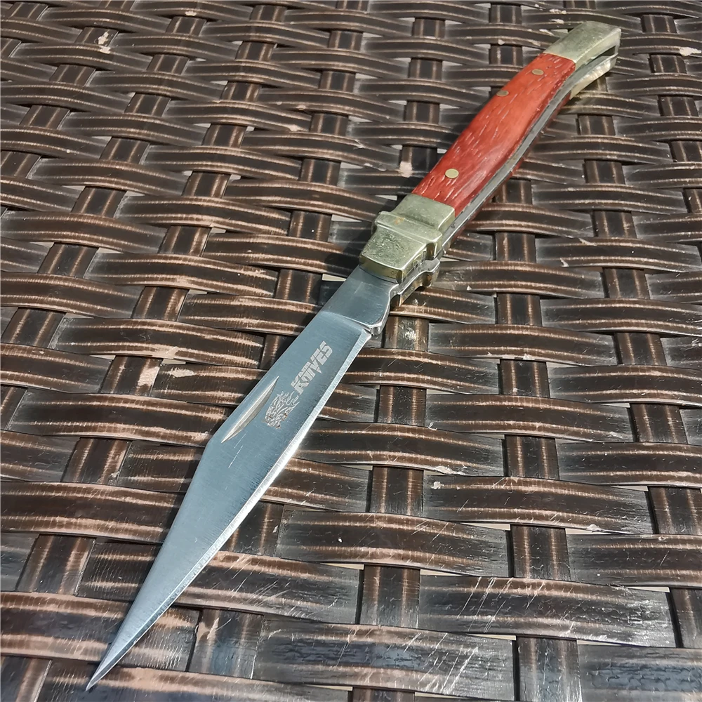 58HRC-Outdoor-Folding-Knife-Wood-Handle-8CR13MOV-Blade-Camping-Knifes ...