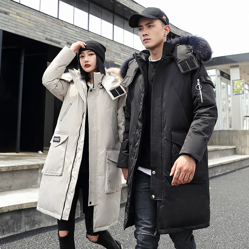 30 Degree Couple Winter White Duck Down Jacket Long Keep Warm Thicken ...