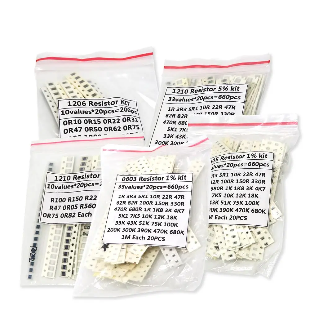 10/20/33/60/80 Values SMD Resistor Kit Assorted Kit 10ohm-1M ohm 5% 1 ...