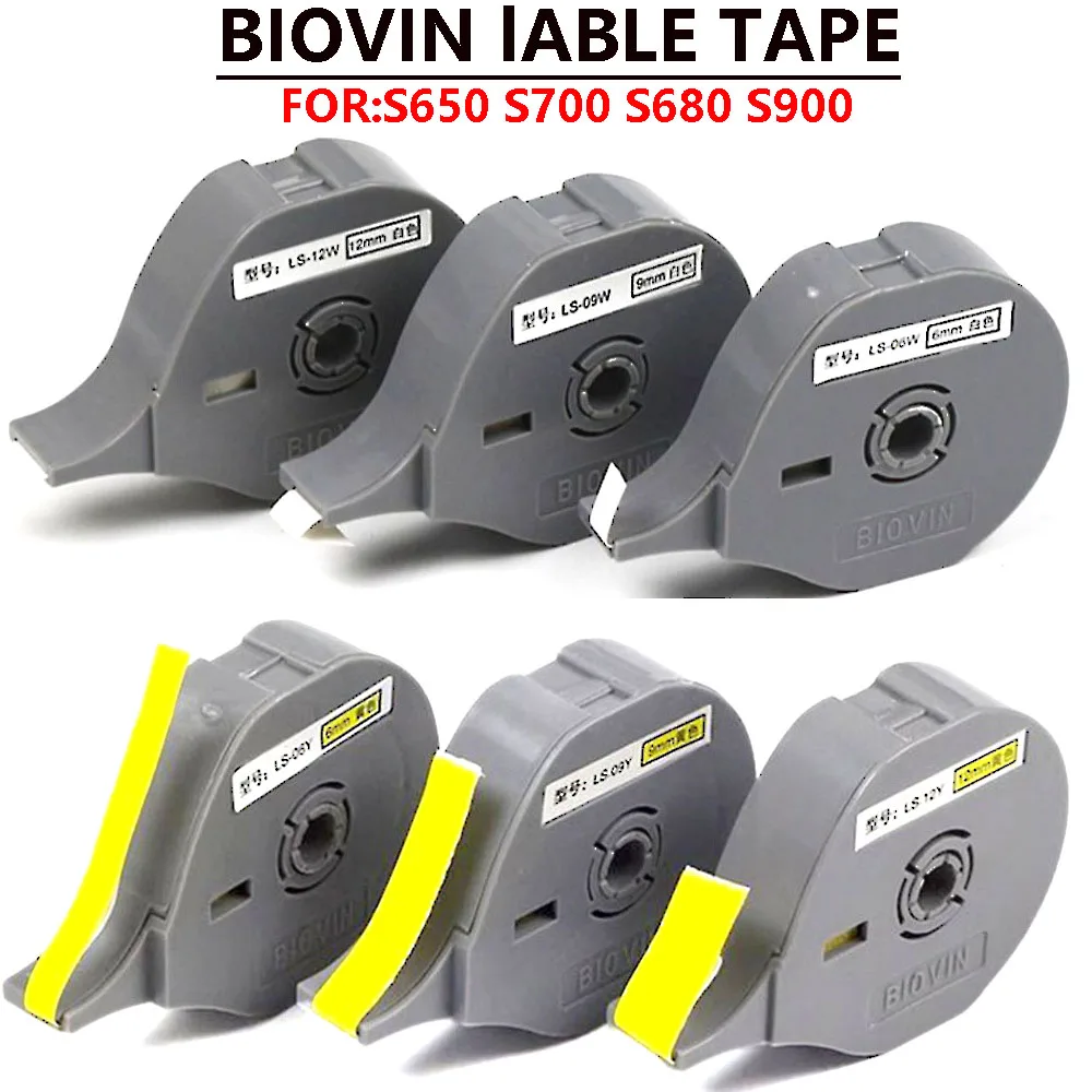 Tape-Cassette-6-9-12mmX8m-White-Yellow-Silver-For-BIOVIN-Cabel-ID ...