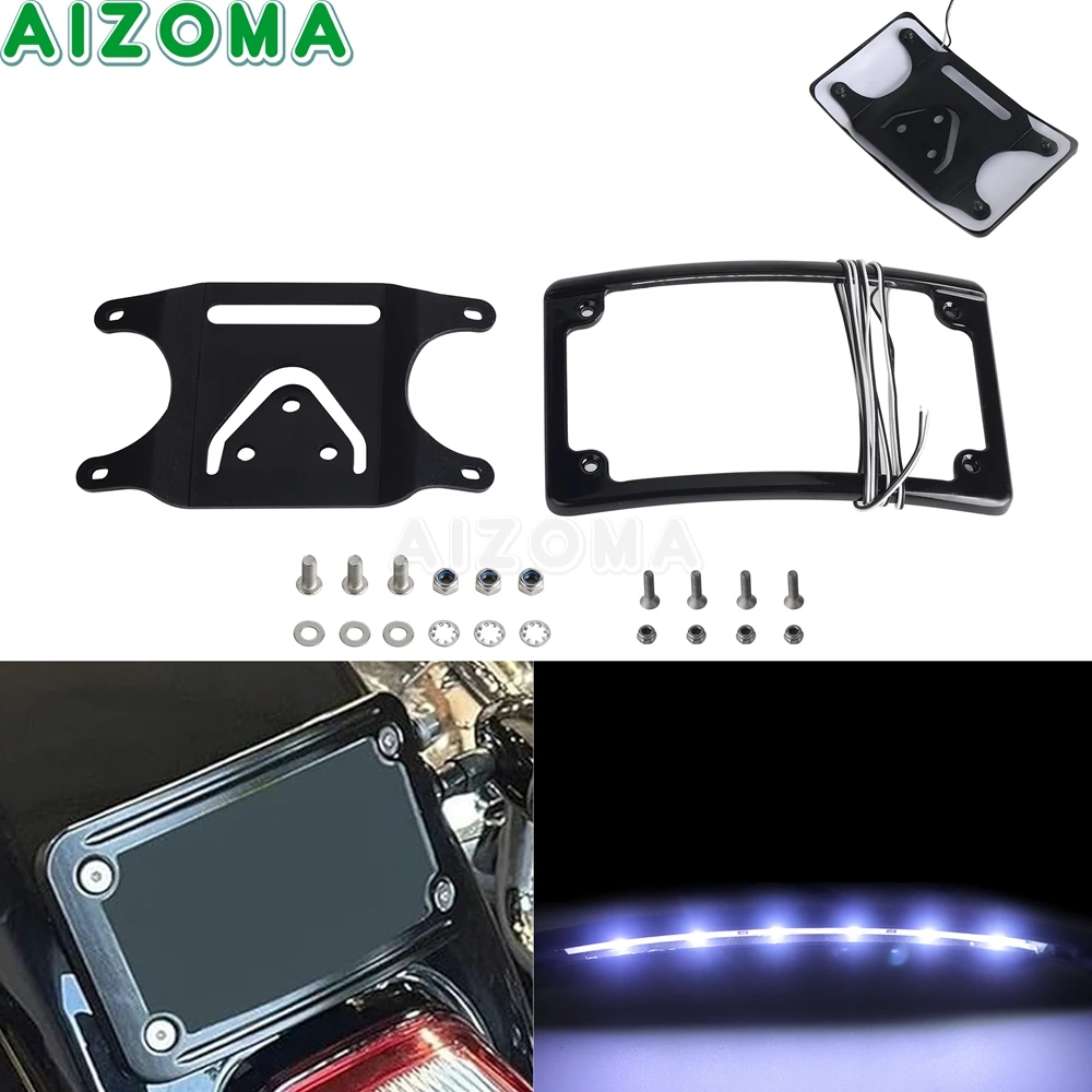 Motorcycle-LED-Curved-Frame-3-bolt-Mount-License-Plate-Relocation-Kit ...