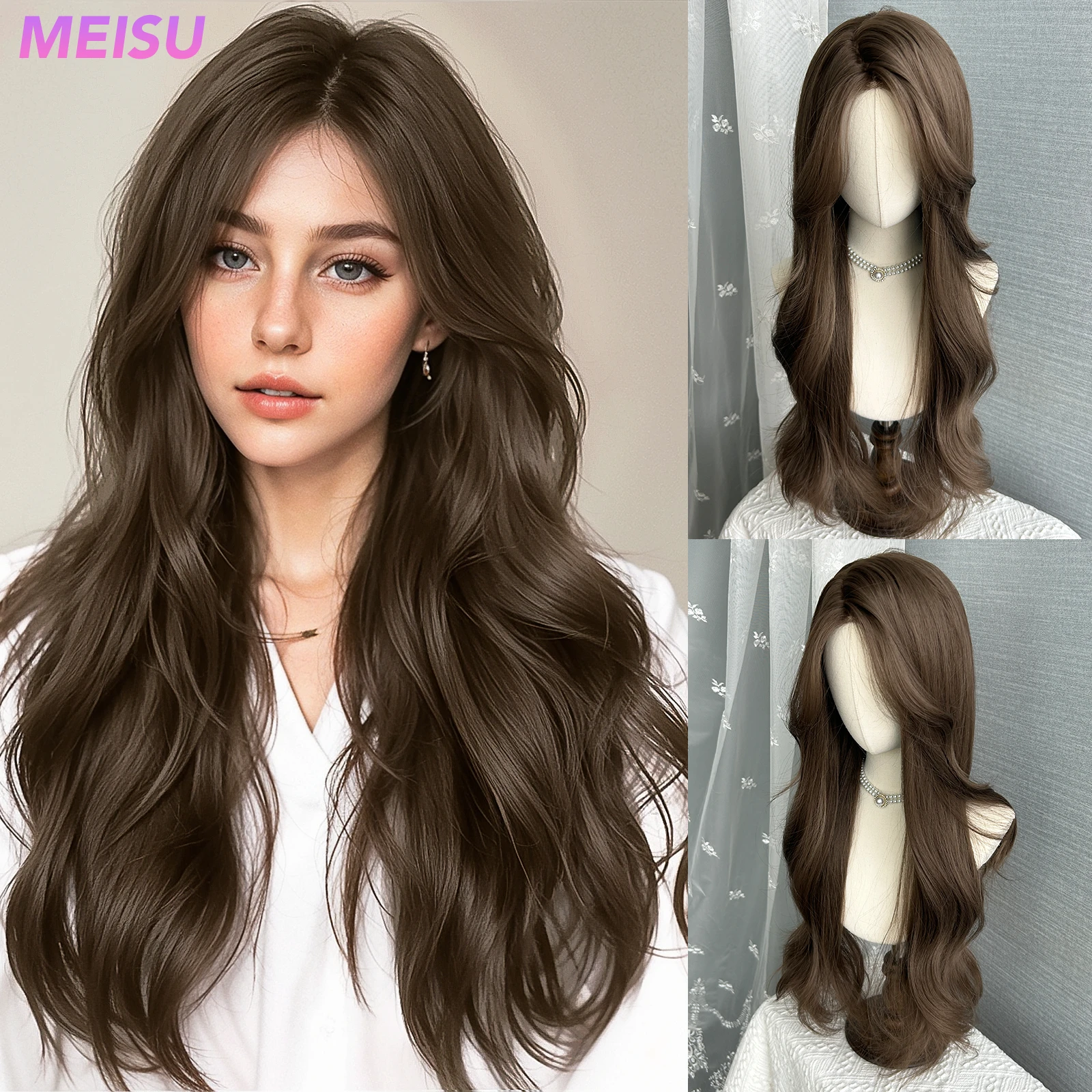 MEISU-26-Inch-Brown-Front-Lace-Wigs-Curly-Wigs-Fiber-Synthetic-Heat ...