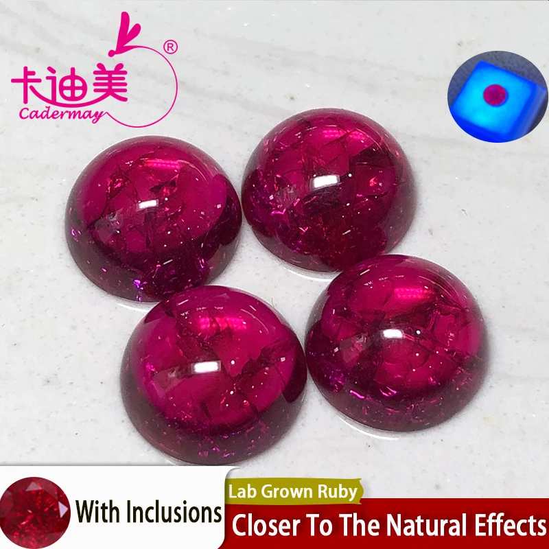 CADERMAY Round Shape Cab Cut Lab Grown Ruby Loose Stone With Inclusions ...
