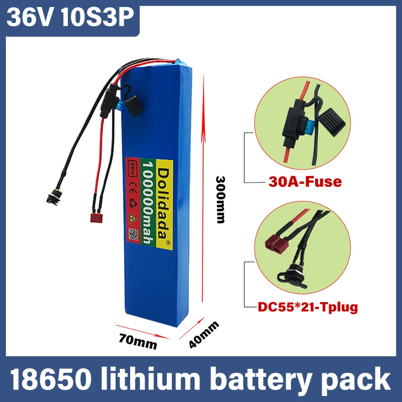 10S3P-36V-10Ah-18650-Mijia-DC55-21-30AFuse-Rechargeable-Lithium-Battery ...