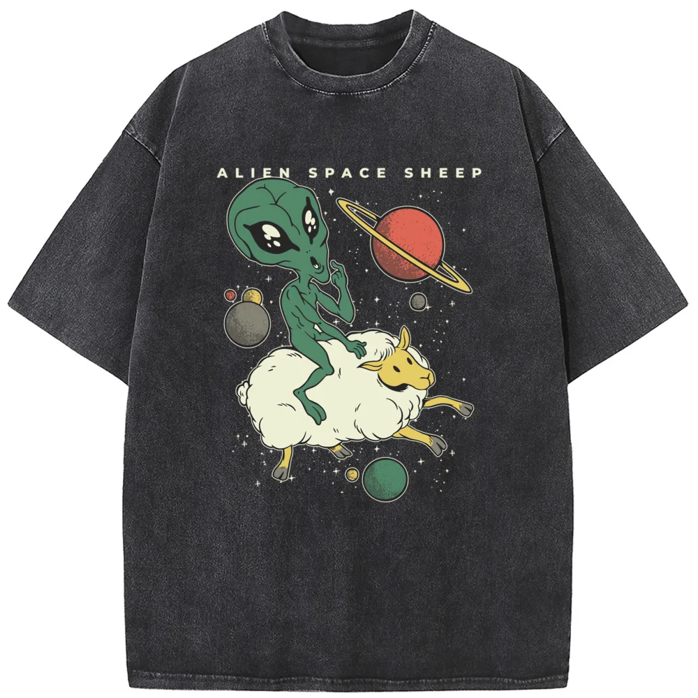 Alien Riding Sheep Space T-shirt Men Women Casual Fashion Oversized T ...
