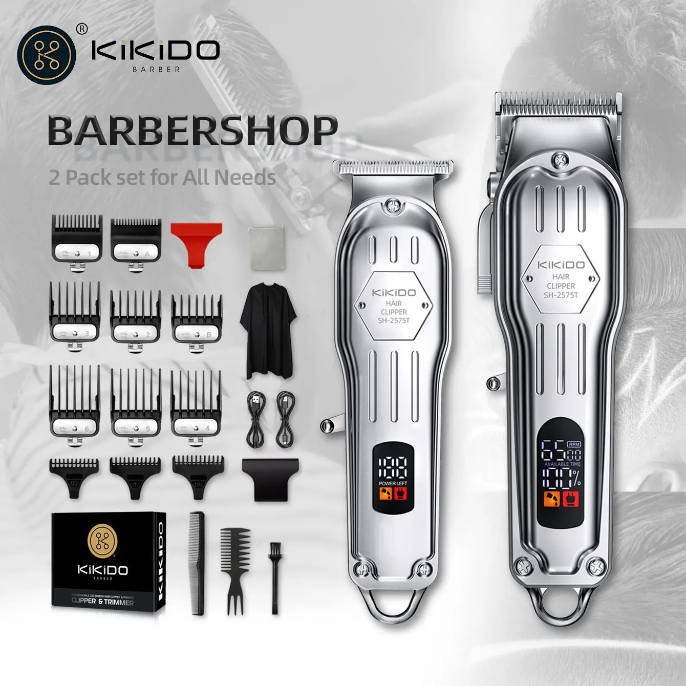 KIKIDO-2575-Full-Metal-Professional-Combo-Kits-Hair-Clipper-barber-Hair ...