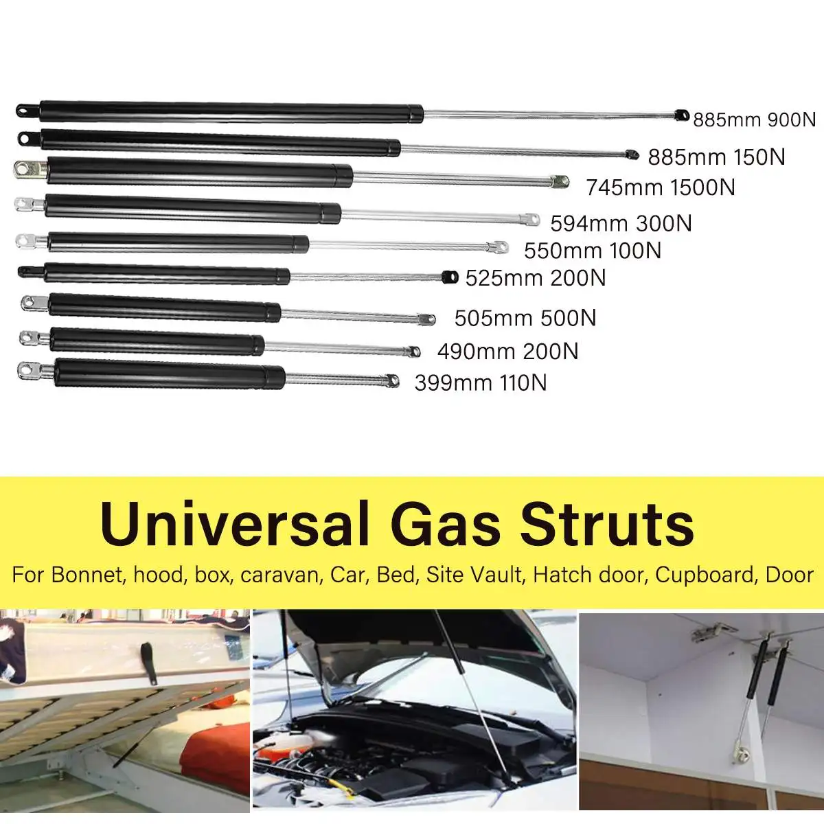 399-600mm 100-1500N Gas Struts Bonnet Hood Trunk Tailgate Shock Lift ...