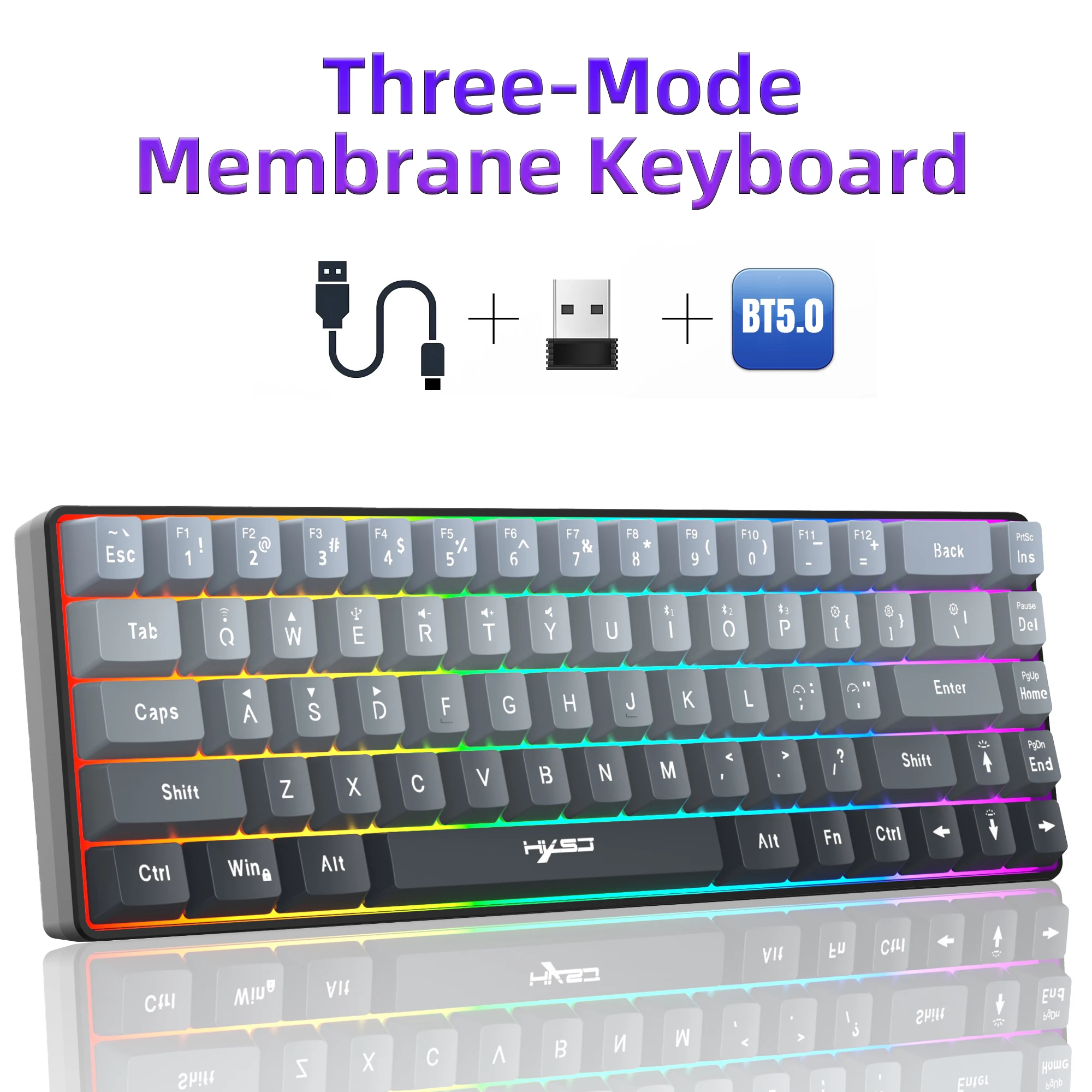 Portable 68 Keys Wired 2.4G USB Bluetooth Wireless Gaming Keyboard USB ...
