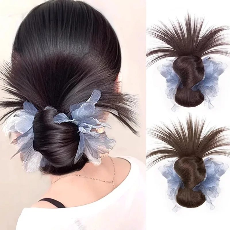 Elegant Floral Synthetic Claw Clip Hair Bun Ponytail For Women ...