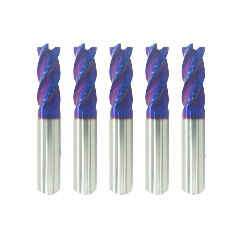10PCS 4 Flutes HRC65 Blue Nano Tungsten Steel Square Milling Cutter ...