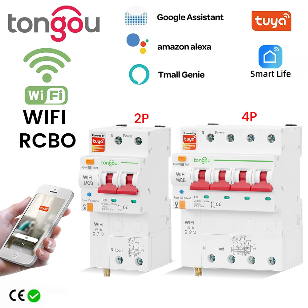TONGOU-Medidor-de-energ-a-inteligente-TUYA-2P-4P-RCBO-WIFI-monitoreo-de ...