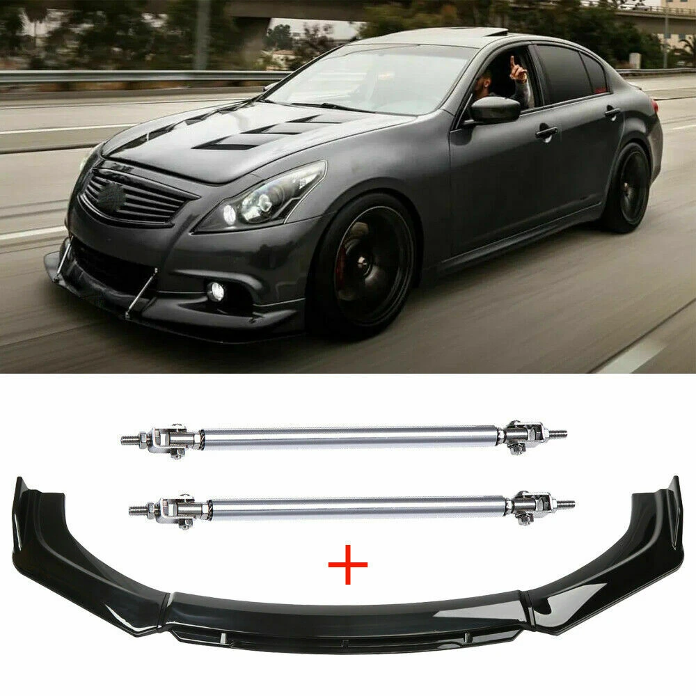 4pcs Universal Front Bumper Lip Spoiler Splitter Body Kit Guard + 15cm Strut Rods For Infiniti ...