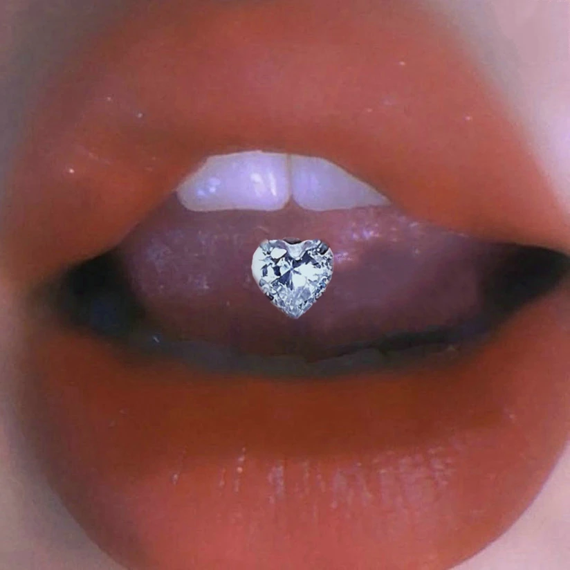 Clear Zircon Heart Tongue Piercing Tongue Rings Barbell Helix Pircing ...