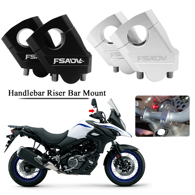 22mm-Handlebar-Riser-Bar-Mount-Handle-Clamp-Silver-Black-For-SUZUKI ...